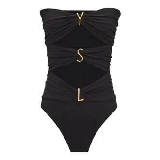 Saint Laurent Tr&auml;gerloser Badeanzug mit Raffungen und Cut-Out - - Swimwear - Damen - Schwarzk - S