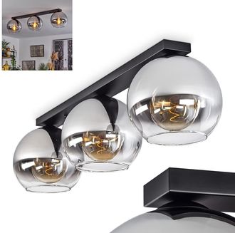 HOFSTEIN Deckenleuchte Koyoto, moderne Deckenlampe aus Metall/Glas in Schwarz/Chromfarben/Klar, 3-flammige Leuchte im Retro/Vintage-Design mit Schirmen aus Gla