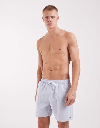 Lacoste Short de bain ray&eacute; &agrave; logo classique - Bleu clair