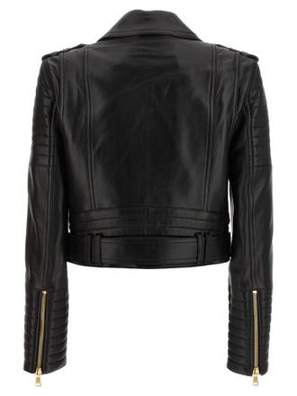 Balmain Leather Biker Crop Jacket - Black