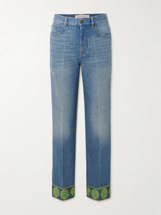 Valentino Garavani Jeans Mit Geradem Bein Mit Besatz Aus Metallic-jacquard - Blau