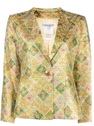 Saint Laurent blazer en brocart à simple boutonnage - Vert