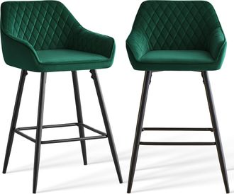 Ainpecca Barhocker 2er Set Samt Tresenhocker Bistrohocker mit Fu&szlig;st&uuml;tze, R&uuml;ckenlehne, schwarzen Metallbeine und Sitzfl&auml;che aus Velours f&uuml;r Hausbar, Bistro und 
