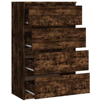 Les Tendances Commode haute 4 tiroirs en bois Agency - Fonctionnalit&eacute; &agrave; votre service-Marron fum&eacute;