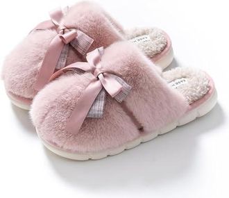 Generic Chaussons Femme Hiver &Agrave; Ruban Confortables Chaussons Maison Flous avec Doublure Plush, Semelle Anti-D&eacute;rapante Silencieuse Et Mousse M&eacute;moire pour Chamb