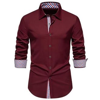 Generic Chemise d&eacute;contract&eacute;e &agrave; manches longues pour homme - Cardigan en tricot - Col montant - Chemises pour homme, rouge, XXL