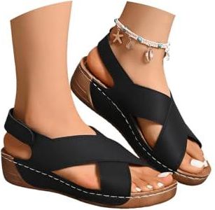 Generic Sandales compens&eacute;es pour femme, bout ouvert &agrave; talon compens&eacute;, sandales plates &agrave; semelle &eacute;paisse, chaussures de plage d&eacute;contract&eacute;es &agrave; semelle souple, p