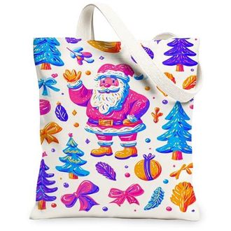 Generic Sacs fourre-tout en toile motif P&egrave;re No&euml;l - R&eacute;utilisables - L&eacute;gers et lavables - Bandouli&egrave;re en toile, blanc, 13x15 Inch