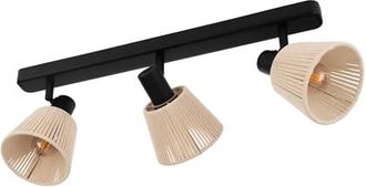 Eglo Deckenlampe 3-flammig Seagard, Deckenstrahler Wohnzimmer, Spot Deckenleuchte aus Stahl in Schwarz, Bast Papier in Naturfarben, Wandstrahler mit E14 Fa