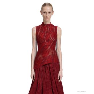 Marc Le Bihan Pleated Lace Long Sleeve Top