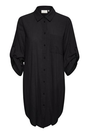 Kaffe Damen Shirt, Knöpfe, 3/4 Ärmel, Loose Passform, Knielänge Kleid, Black Deep, 44