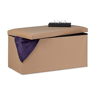 Relaxdays Sitzbank, Stauraum, Kunstleder, faltbar, gepolstert, Flur, Schlafzimmer, HBT 37,5 x 76,5 x 38,5 cm, beige