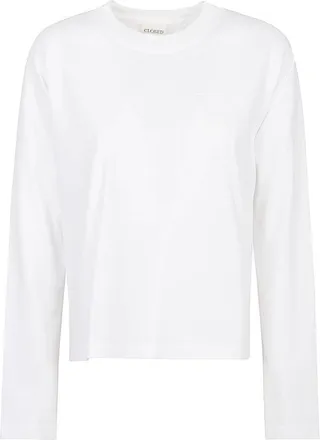 Closed Femme, Tops, Blanc, Taille: 42 FR T-shirt &agrave; Manches Longues et Col Rond avec Logo Brod&eacute;