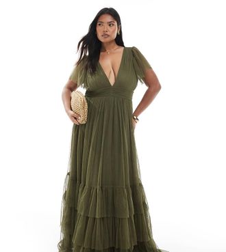 Lace & Beads Plus Linvitée - Madison - Robe longue - Olive foncé-Vert