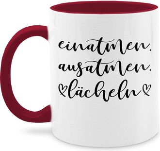 Shirtracer Tasse Tassen 325ml - Statement Spr&uuml;che - Einatmen Ausatmen L&auml;cheln - 325 ml - Bordeauxrot - positiver spruch spruchtasse sarkasmus inhale kaffetassen 