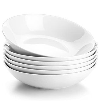 Malacasa Série REGULAR, 6 Assiettes à Pâtes en Porcelaine de 850ml, 20,6 x4cm Assiettes Creuses, Service de Bols à Salade, Idéales pour Pâtes, Salades et Soupe