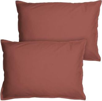 Matt & Rose Taies doreiller 50x70 cm Lot de 2 Unies &agrave; Volant Coton LAV&Eacute; | 100% Coton Lav&eacute; | Oeko-TEX | Terre Cuite