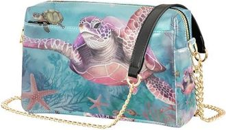 Mnsruu Sacs à bandoulière pour femme, sac à main en cuir rose corail tortue océan