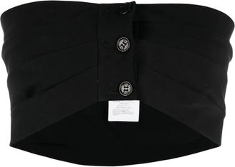 Philosophy di Lorenzo Serafini Femme, Tops, Noir, Taille: 38 FR Haut Court Fronc&eacute; Boutonn&eacute;