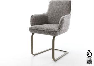 DELIFE Freischwinger Heira-Flex mit Armlehnen Boucl&eacute; Silbergrau Freischwinger flach Effektfinish Titan Taschenfederkern, Esszimmerst&uuml;hle