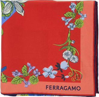 Ferragamo Femme, Accessoires, Rouge, Taille: ONE Size Foulard en soie &agrave; imprim&eacute; floral