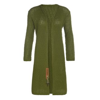 Knit Factory Luna Lange Strickjacke - Damen Strickjacke mit Wolle - Cardigan mit Hochwertige Qualität - Grobstrickjacke für Damen - Moosgrün - 40/42