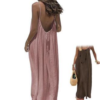 Generic Robe caraco dos nu de couleur unie pour femme, robe longue d&eacute;contract&eacute;e pour la plage, les vacances, rose, XL