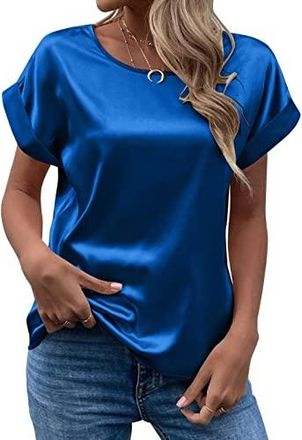 Generic T-shirt d&eacute;contract&eacute; &agrave; manches courtes pour femme - Coupe ample - Col rond - L&eacute;ger - Pour le travail, le quotidien, les voyages, bleu, XXL