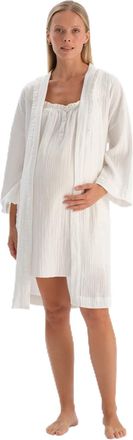 Dagi Damen White Fashion Woven Regular Muslin Long Sleeve V-Neck Dressing Gown Pyjama Top, Weiß, 38 EU