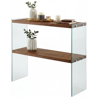 Dmora Konsolentisch Dacell, Ausziehbarer Mehrzwecktisch, Eingangskonsole, Regal mit Erweiterungen, 90x30h80 cm, Nussbaum - Dmora