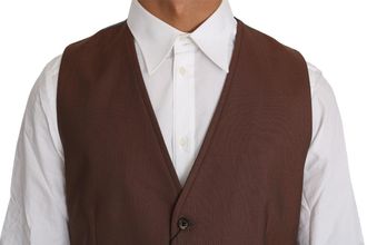 Dolce & Gabbana Mens Brown Wool Silk Waistcoat Vest Clothing
