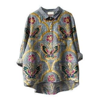 Generic Chemisier Femmes Coton Et Lin Chic D&eacute;contract&eacute; Chemises D&eacute;t&eacute; &Agrave; Manches Longues Col V L&acirc;che Tops L&eacute;ger Respirant Tunic Mode Coton Et Lin Chic Et Elegan