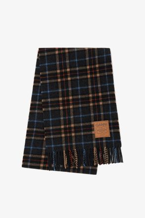 Ganni Karierter Wollschal grau