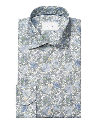 Eton Vollzwirn-Baumwollhemd mit floralem Print, Super Slim Fit in