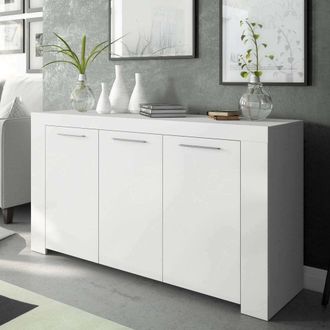 Dmora Bellevue Sideboard, Wohnzimmer-Buffet, TV-Schrank, Sideboard f&uuml;r Wohnzimmer, Moderner Kleiderschrank mit 3 T&uuml;ren, 144x42h80 cm, Wei&szlig;