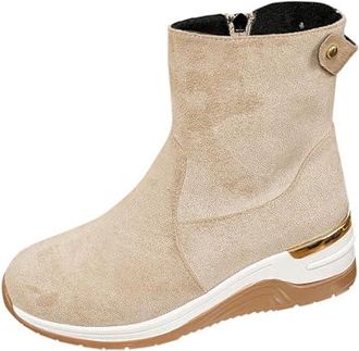 Generic Bottines pour femme &agrave; talon compens&eacute; - Style d&eacute;contract&eacute; - En daim synth&eacute;tique - Couleur unie - &Eacute;l&eacute;gantes - Antid&eacute;rapantes - Fermeture &eacute;clair lat&eacute;rale