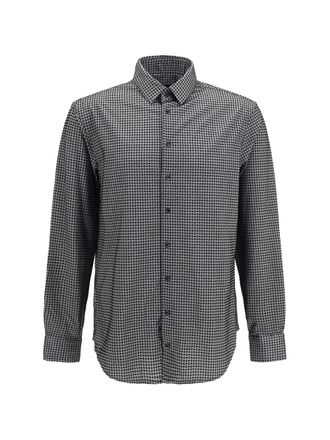 Giorgio Armani Geometric Flock Print Cotton Shirt - Gray