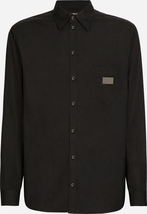 Dolce & Gabbana Baumwollhemd Martini Mit Logoplakette - Mann Hemden Schwarz Baumwolle 41