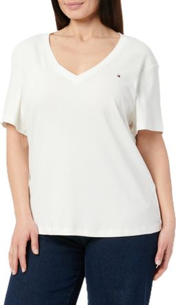 Tommy Hilfiger Damen T-Shirt Kurzarm Slim Fit Cody V-Ausschnitt, Wei&szlig; (Ecru), 52