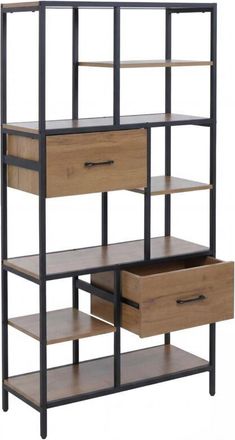 Hhg Regal HHG-622, Regalschrank B&uuml;cherregal Standregal, Schubladen Industrial MDF Metall Melamin 150x81x33cm braun