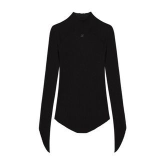 Courr&egrave;ges Circle Mockneck Pullover - - Knitwear - Damen - Schwarzk - L
