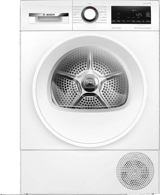 Bosch W&auml;rmepumpen-w&auml;schetrockner. 8,0 kg fassungsverm&ouml;gen. Selbstreinigender kondensator. B&uuml;gelhilfe. Wendbare trommel. Ablaufschlauch. Gro&szlig;es led-display