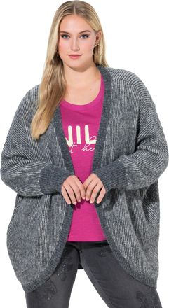 Ulla Popken Damen gro&szlig;e Gr&ouml;&szlig;en &Uuml;bergr&ouml;&szlig;en Plus Size Strickjacke, Egg-Shape, offene Form, Langarm, recycelt Graphitgrau 46+ 845205100-46+