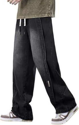 Generic Jean Homme Jeans Homme Jean Homme Regular Confortable Classique Printemps Automne Ample Micro Stretch Ceinture Coulissante - Coupe Large R&eacute;tro avec So