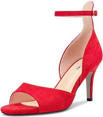 Castamere Femmes Aiguille Haut High Talon Heel Ouvert Bout Lanières Cheville Sandales Mariage Party 6.5 CM Heels Rouge 45 EU