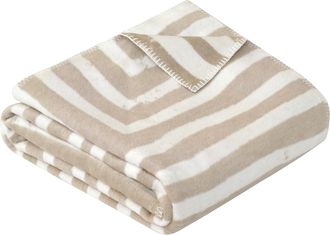 Ibena Koloa Decke 150x200 cm - Baumwollmix, Made in Germany, weich, warm & waschbar, Kuscheldecke grafischen Muster beige wollwei&szlig;