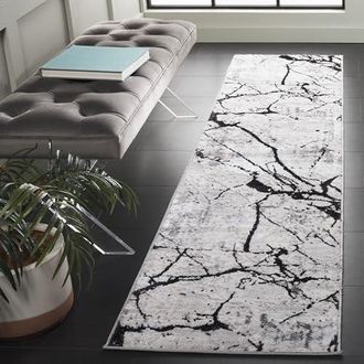 Safavieh Zeitgenössische Teppich für Wohnzimmer, Esszimmer, Schlafzimmer - Amelia Collection, Kurzer Flor, Grau und Schwarz, 61 X 213 cm