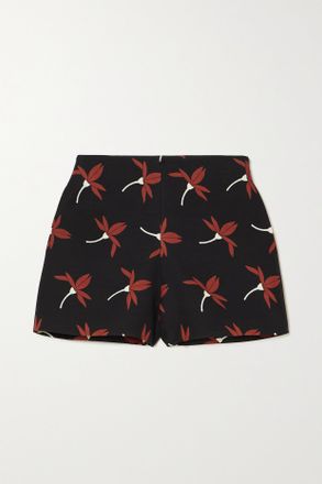 Valentino Garavani Short En Laine M&eacute;lang&eacute;e &Agrave; Imprim&eacute; Fleuri - Noir