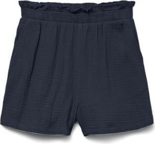 Vero Moda Short Femme Taille élastique Texture crêpe Paperbag, Couleurs:Bleu-Marine, Taille:XL