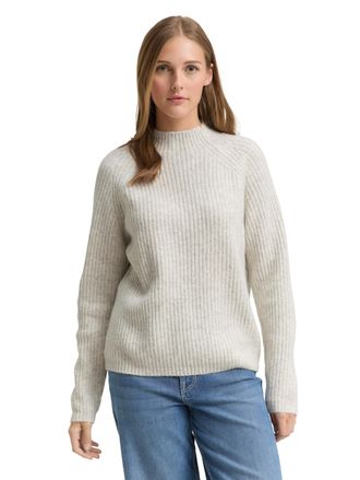 Tom Tailor Tom Tailor Damen 1047895 Relaxed Fit Strickpullover mit Stehkragen, 10396-Marble Beige Melange, XL